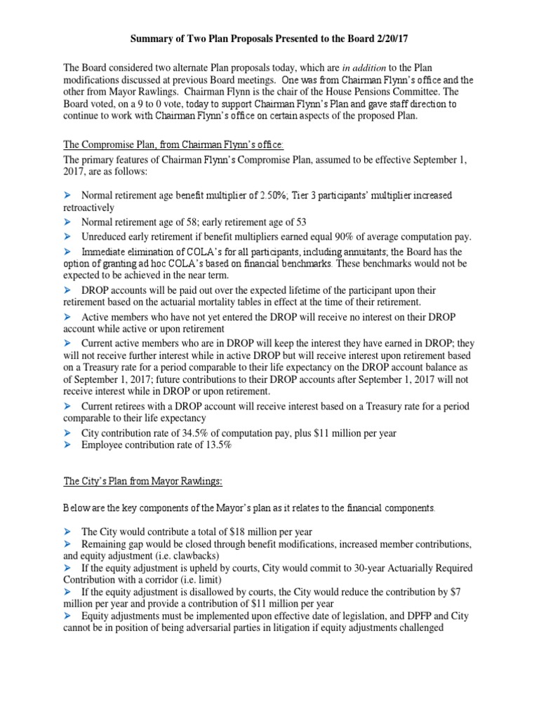 Summary of Two Plan Proposals Presented To The Board 2/20/17 | PDF ...