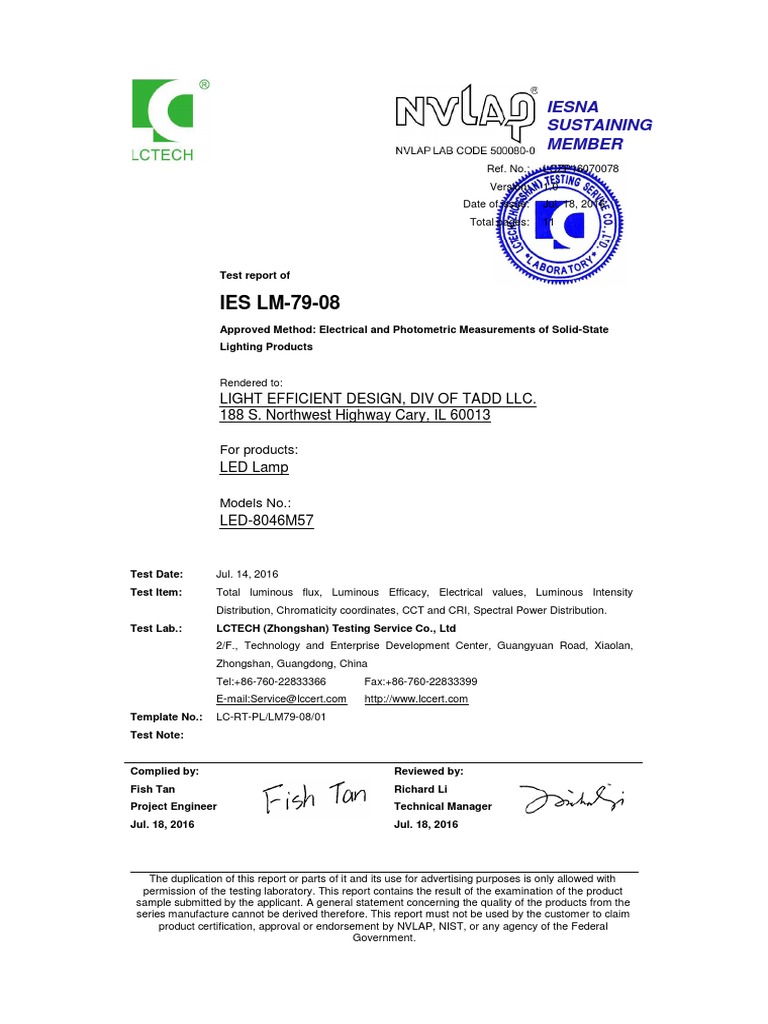 Reporte LM 79 | PDF | Lighting | Power Supply