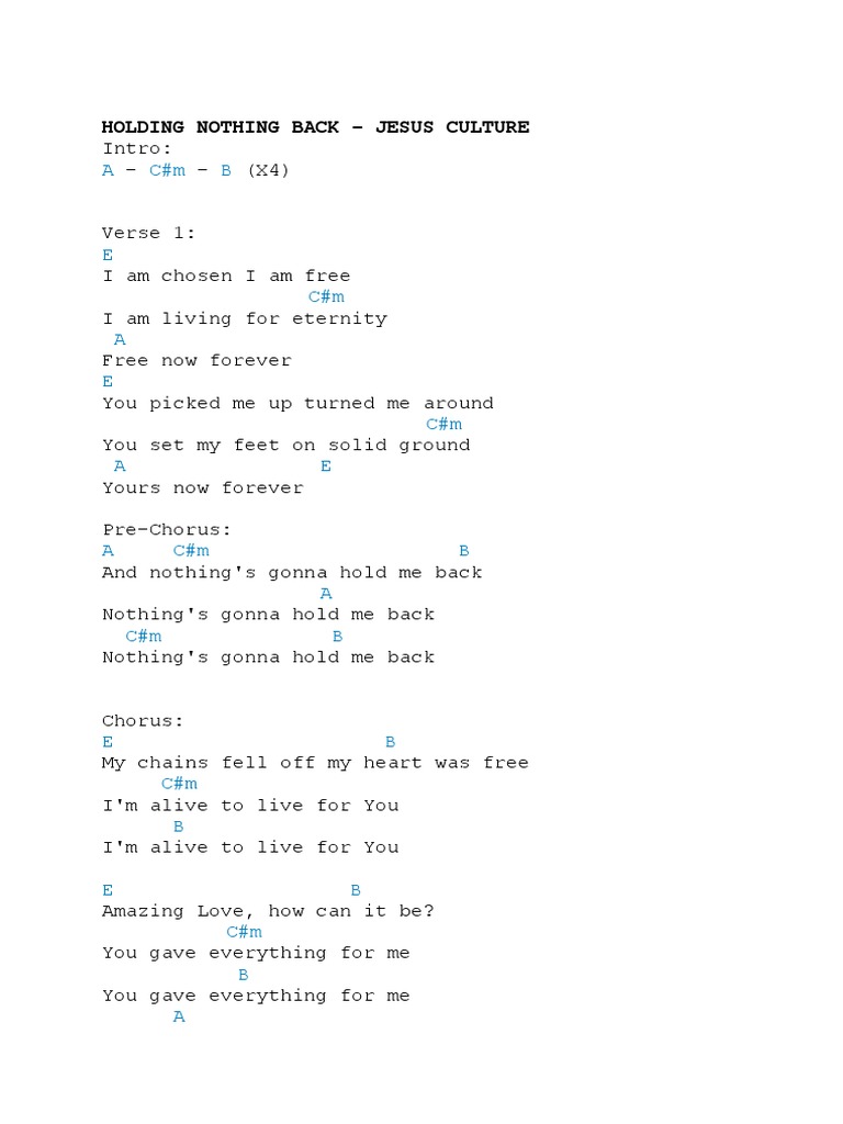 Holding Nothing Back - Jesus Culture | PDF