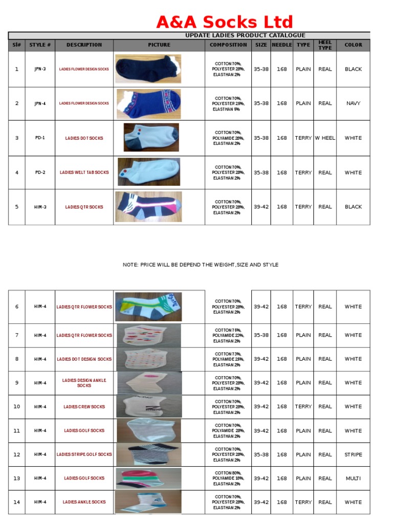 SOCKS Product Catalogue Update | PDF | Sock | Textiles