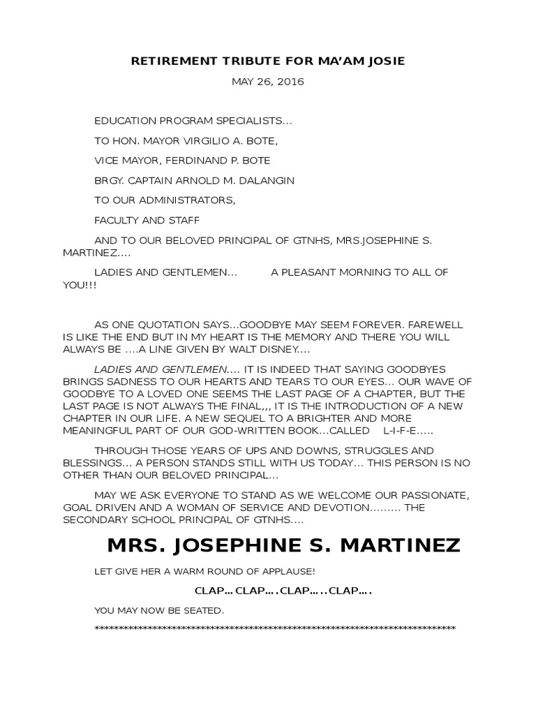 Mrs. Josephine S. Martinez: Retirement Tribute For Ma'Am Josie | PDF