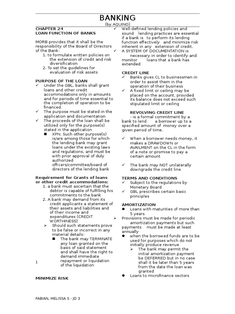 Banking: Loan Function of Banks | Download Free PDF | Loans | Credit ...