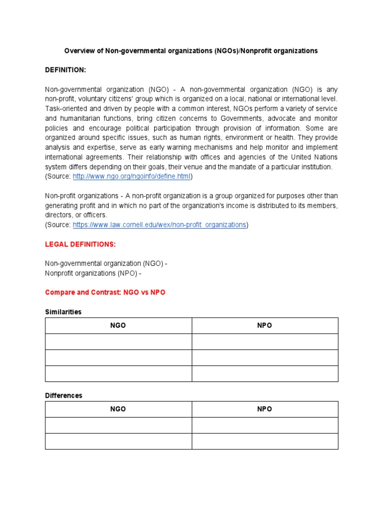 Overview of Non-Governmental Organizations (Ngos) /nonprofit ...