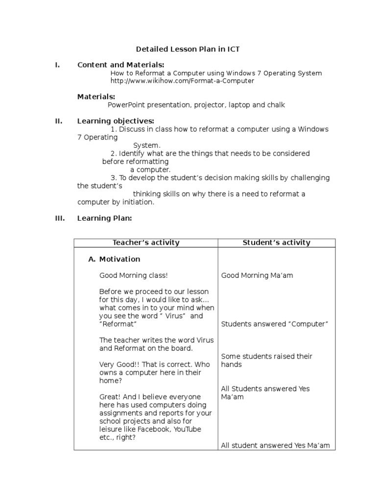Detailed Lesson Plan For Senior High Demo | PDF | Bios | Booting