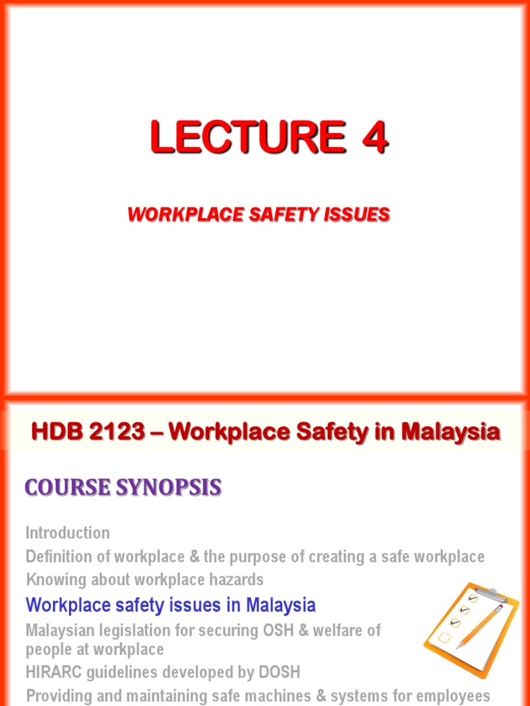 Lecture 4 - Workplace Safety Issues | PDF | Dangerous Goods ...