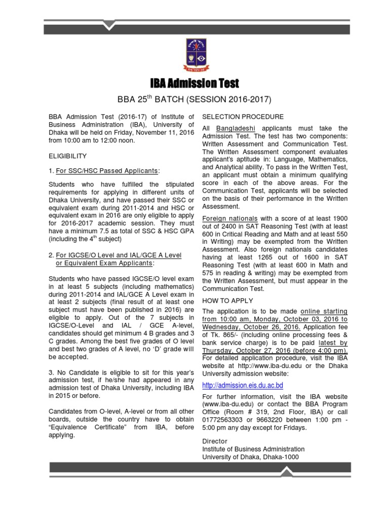 IBA admission test requirements | Gce Advanced Level (United Kingdom ...