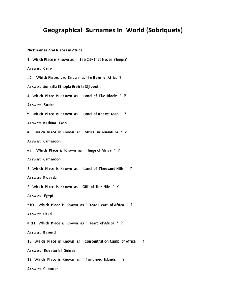 Geographical Surnames in World | PDF | Africa | Geography