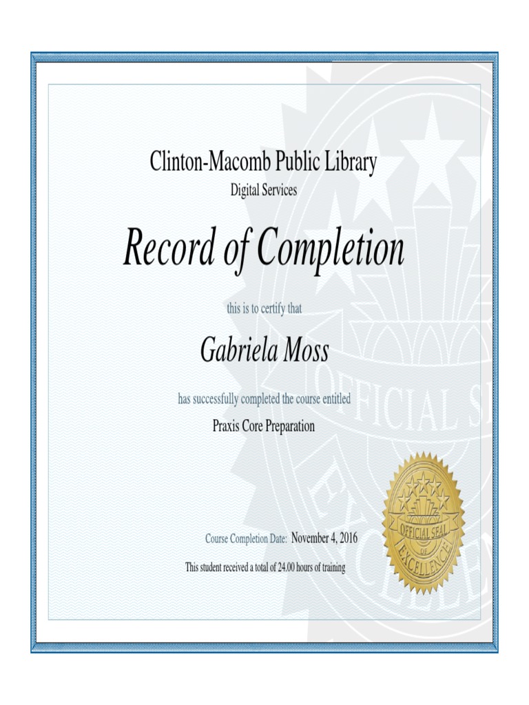 Record of Completion: Gabriela Moss | PDF