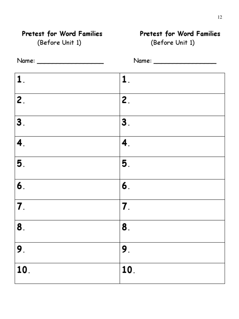 Word Family Assessment | PDF