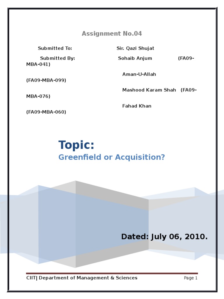 Green Field Assignment 4 | PDF | Mergers And Acquisitions | Competition