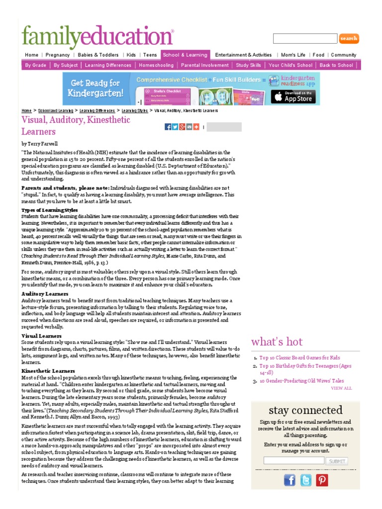 Visual, Auditory, Kinesthetic Learners | Learning Styles | Learning ...