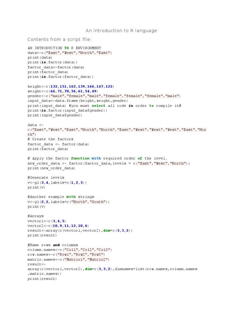 An Introduction To R Language | PDF | Matrix (Mathematics) | Microsoft ...