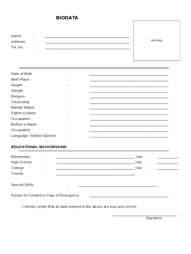 Biodata: Educational Background | PDF