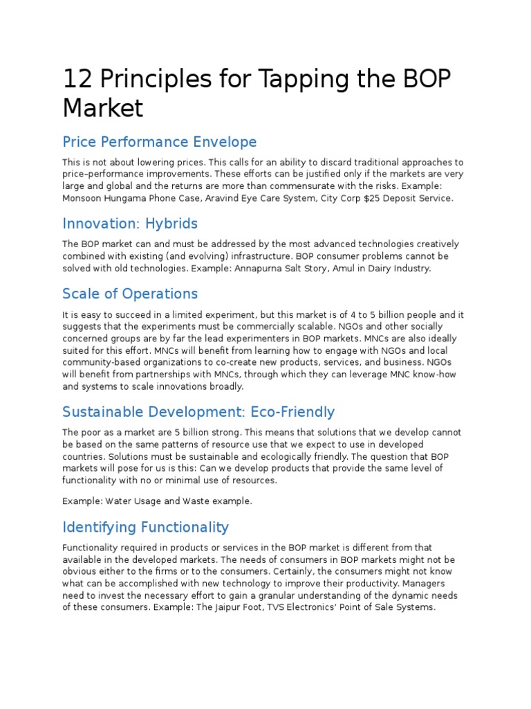 Principles For Tapping The BOP Market | PDF | Innovation | Infrastructure