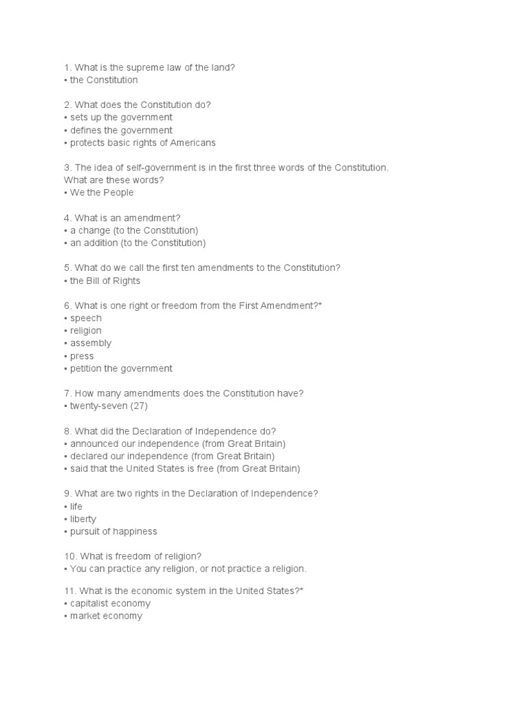 100 Questionsus Citizen Naturalization Test | PDF | United States ...