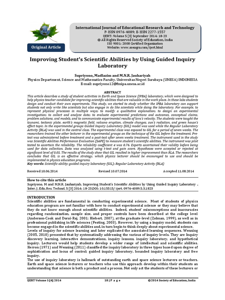 Improving Student's Scientific Abilities by Using Guided Inquiry ...