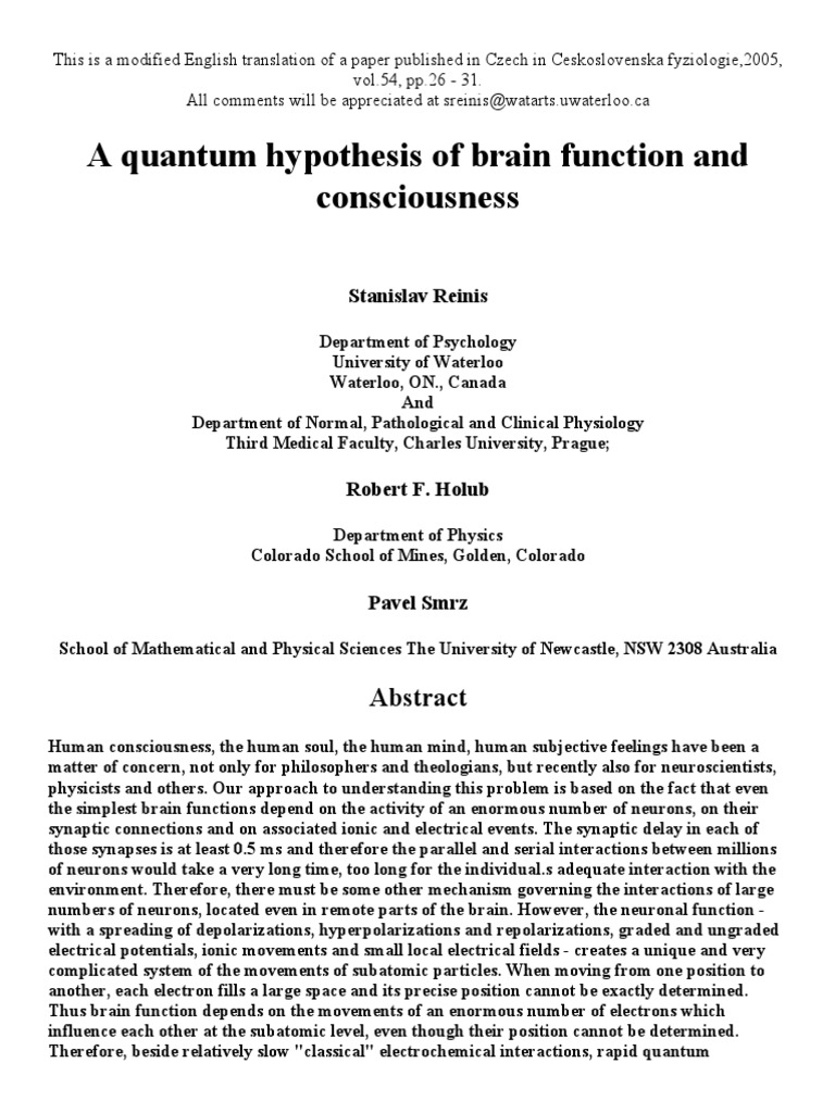 A Quantum Hypothesis | PDF | Chemical Synapse | Action Potential