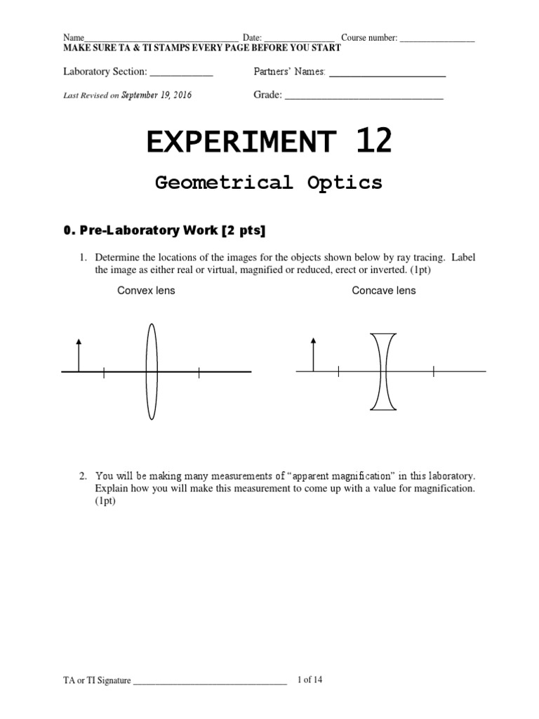 Experiment 12: Geometrical Optics Lab Report | PDF | Lens (Optics ...