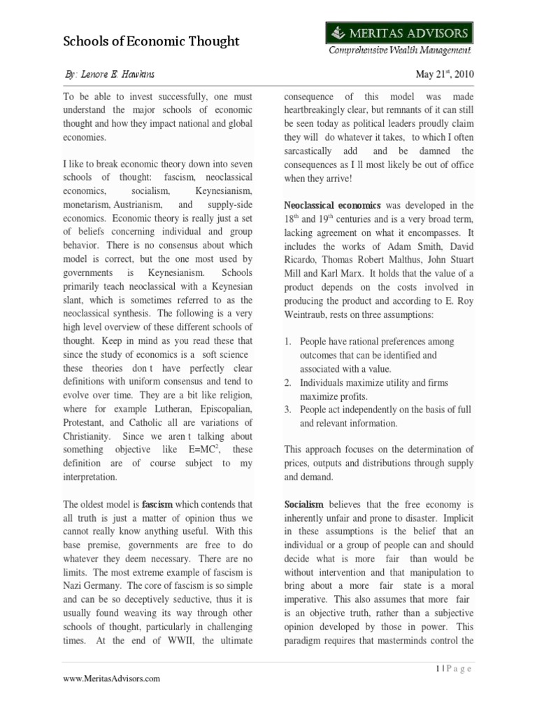 Schools of Economic Thought | PDF | Supply Side Economics | Keynesian ...