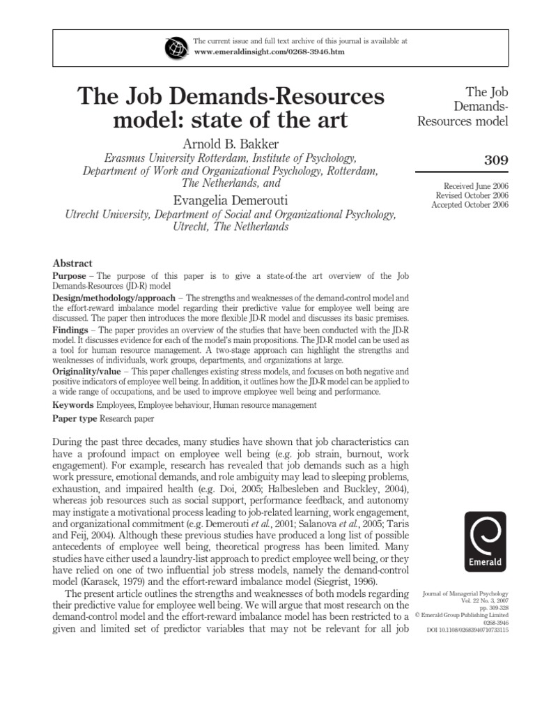 The Job Demands-Resources Model State of The Art PDF | PDF ...