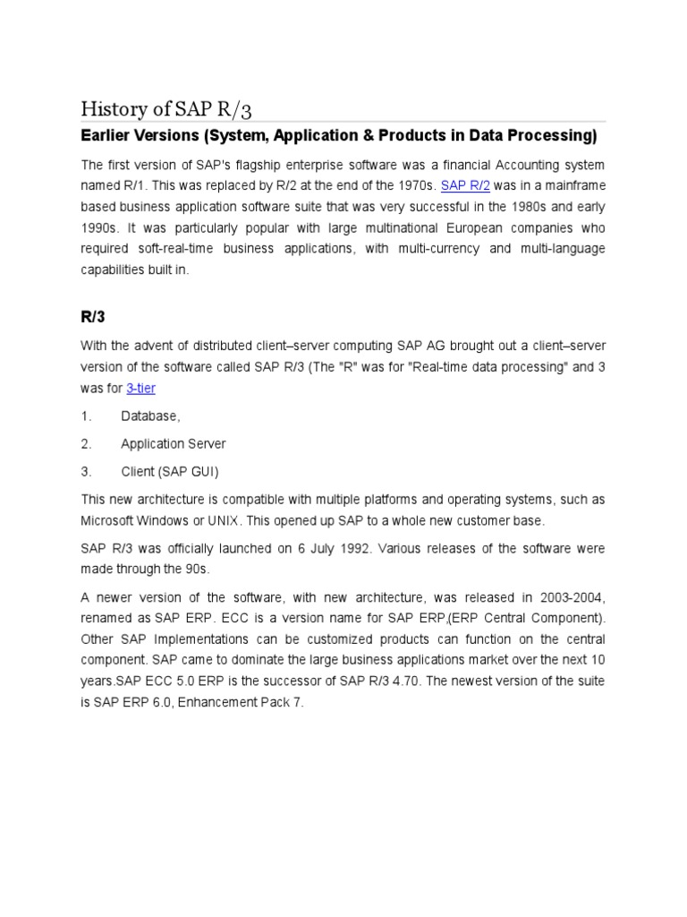 Evolution of SAP R/3 Software | PDF | Business | Technology & Engineering