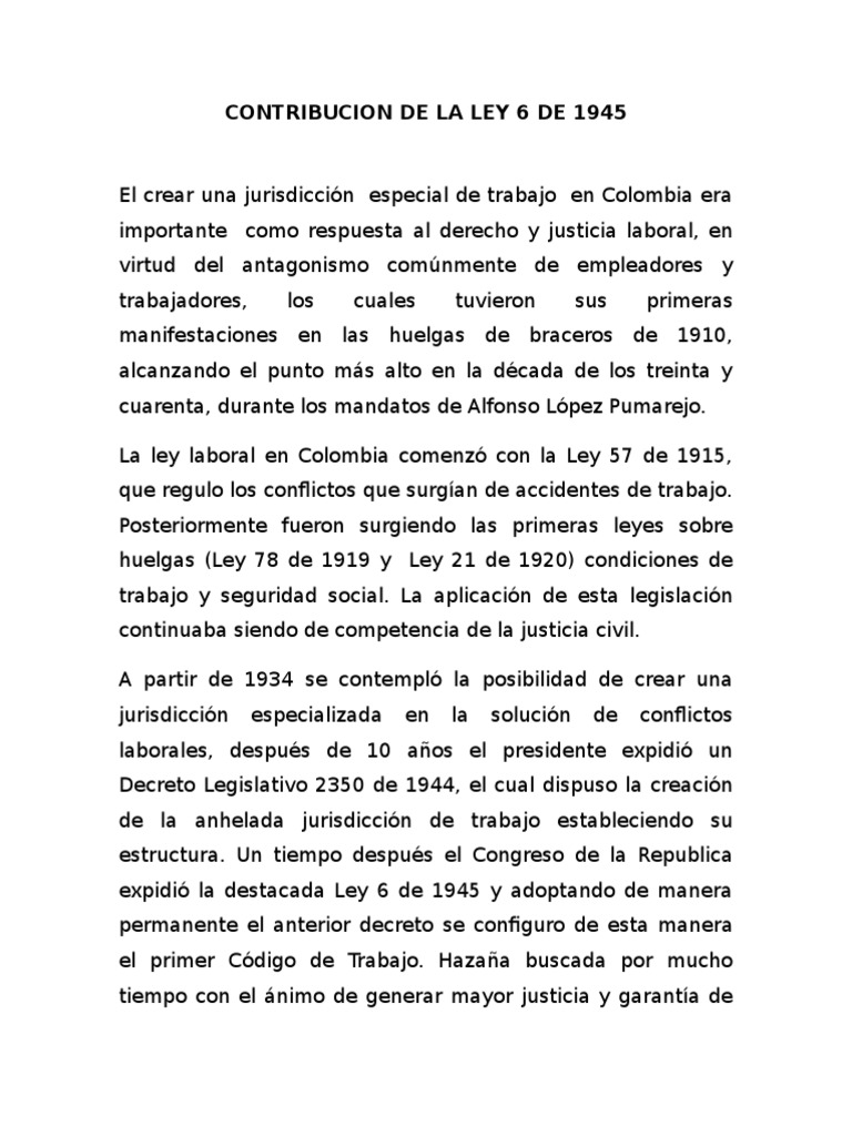 Contribucion de La Ley 6 de 1945 | PDF | Derecho laboral | Jurisdicción