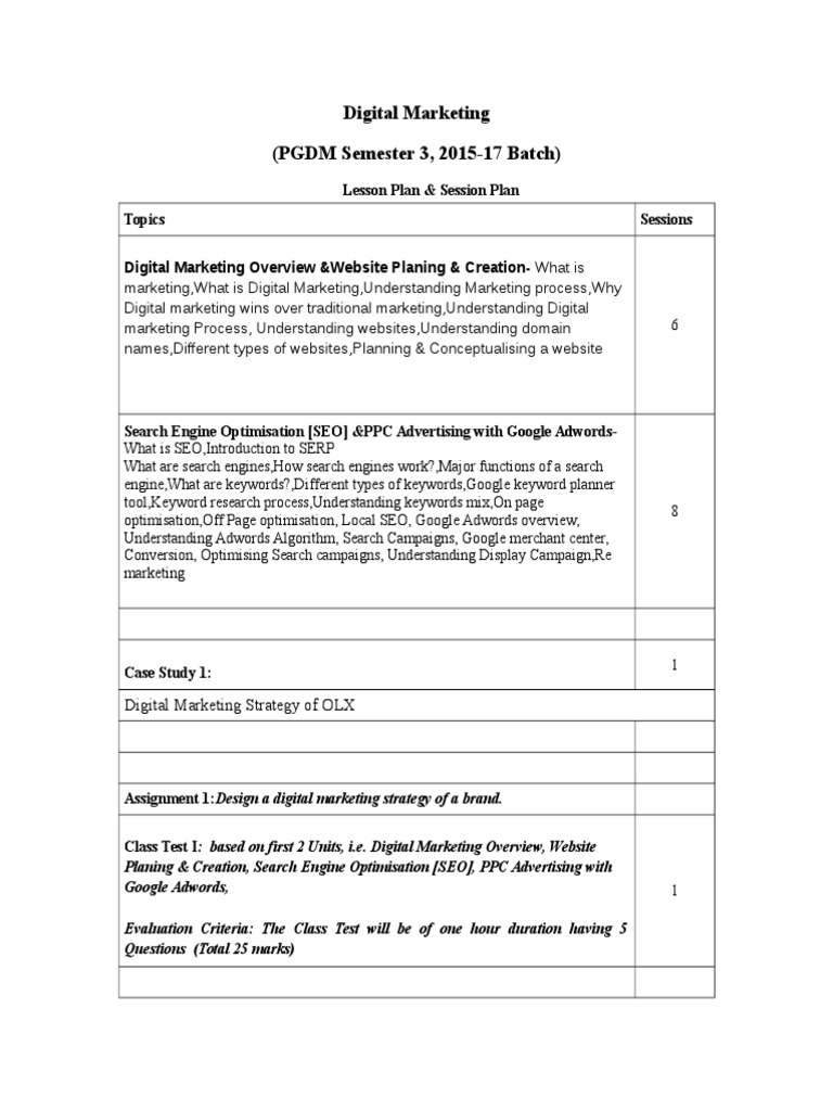 Digital Marketing Lesson & Session Plan - New | PDF | Search Engine ...