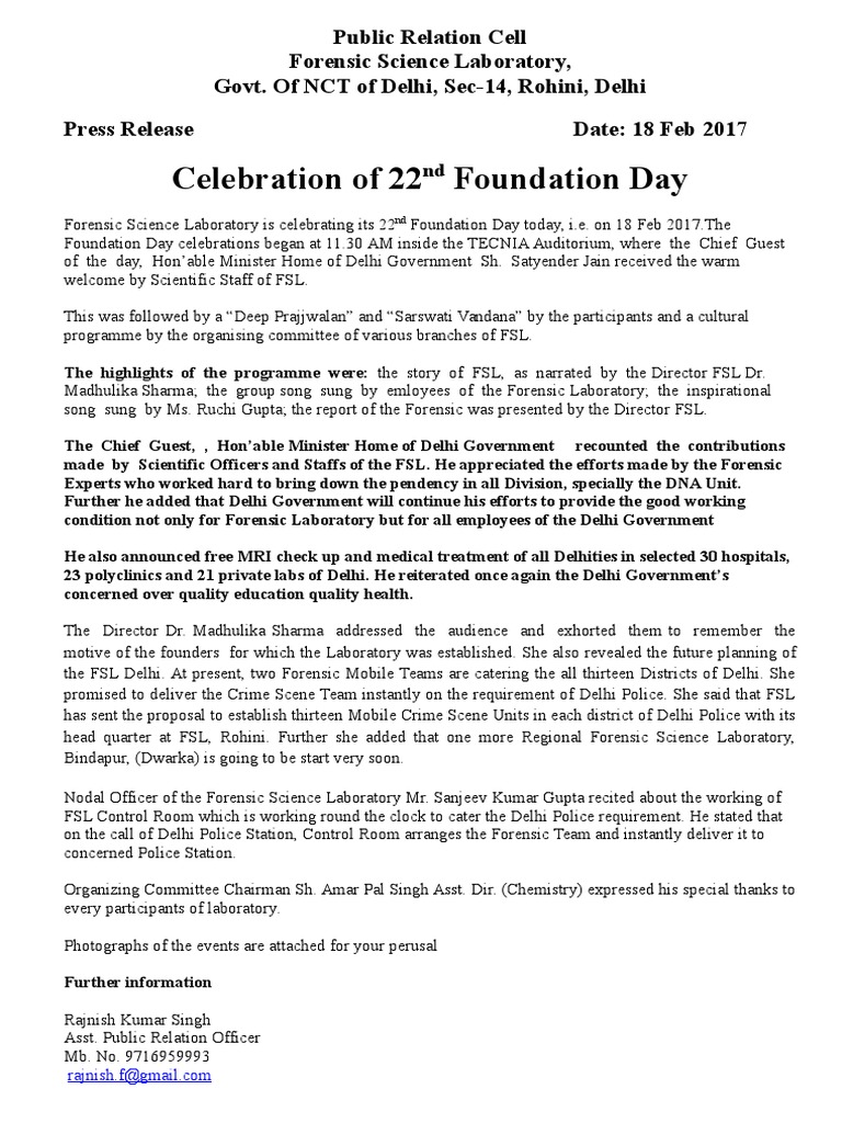 Press Release by Forensic Science Laboratory, Rohini, Delhi | PDF ...