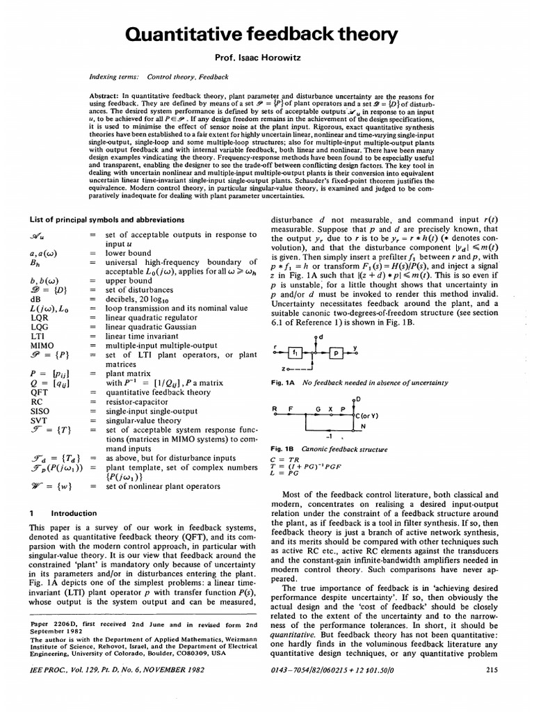 Quantitative Feedback Theory: Prof. Isaac Horowitz | PDF | Control Theory | Nonlinear System