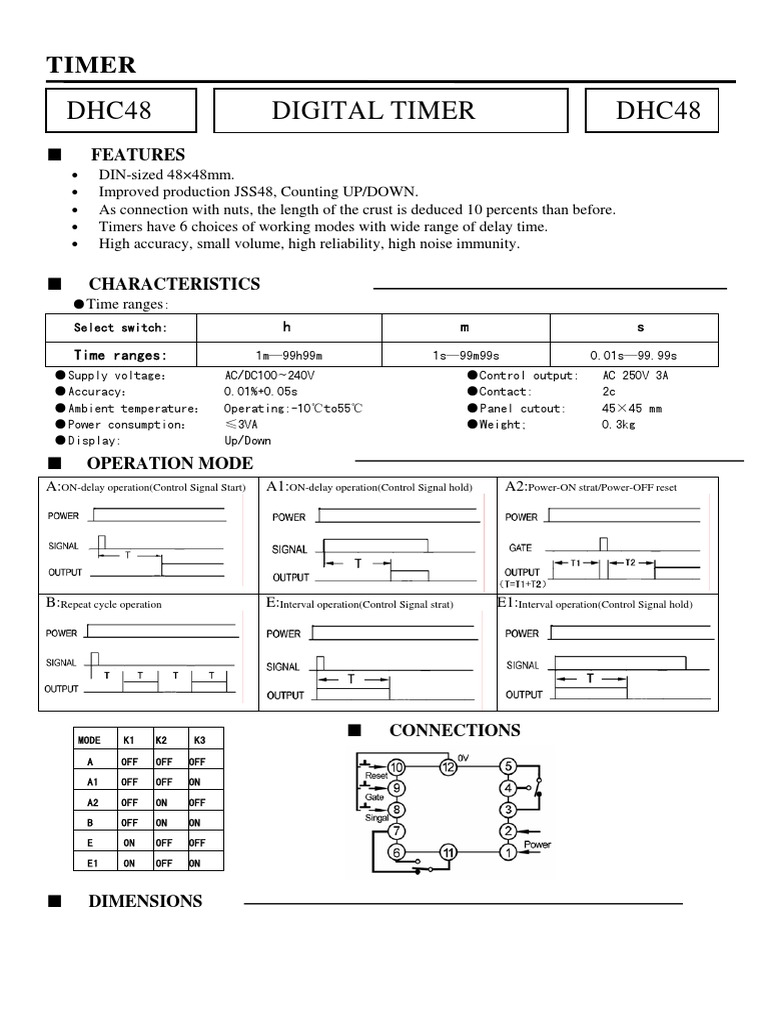 DHC48 Digital Timer Features & Specs | PDF | Technology & Engineering