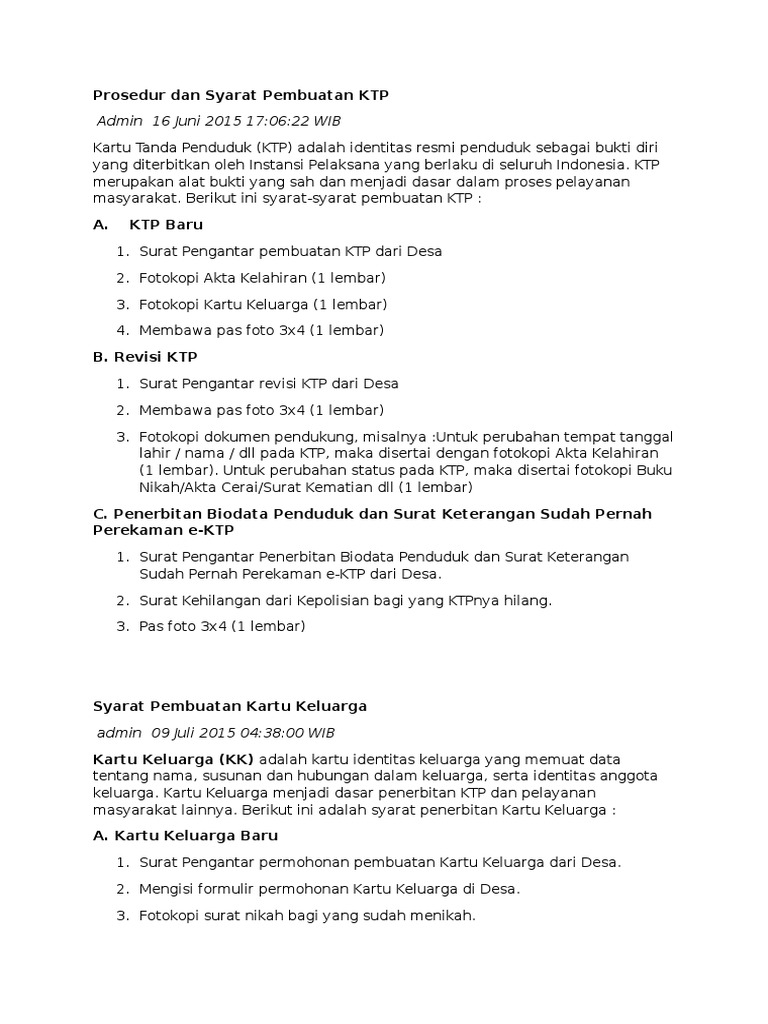 Prosedur Dan Syarat Pembuatan KTP | PDF