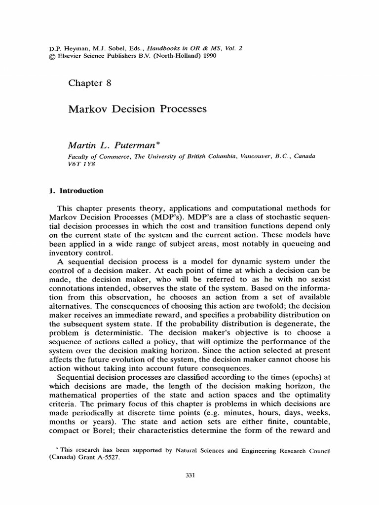 Markov Decision Processes | PDF | Markov Chain | Mathematical Optimization