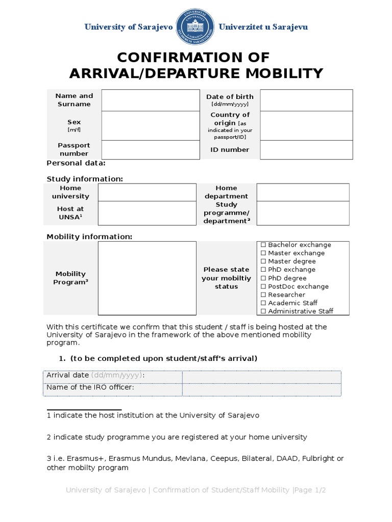 Confirmation of Arrival and Departure | PDF