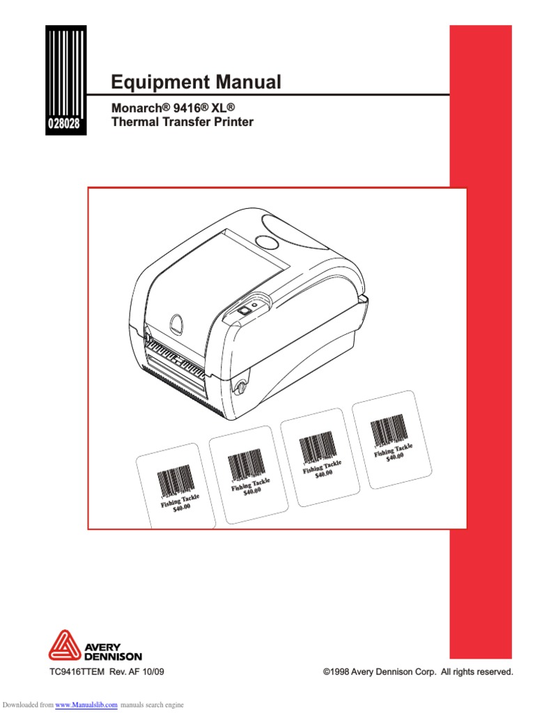 Equipment Manual: Monarch 9416 XL Thermal Transfer Printer | PDF ...
