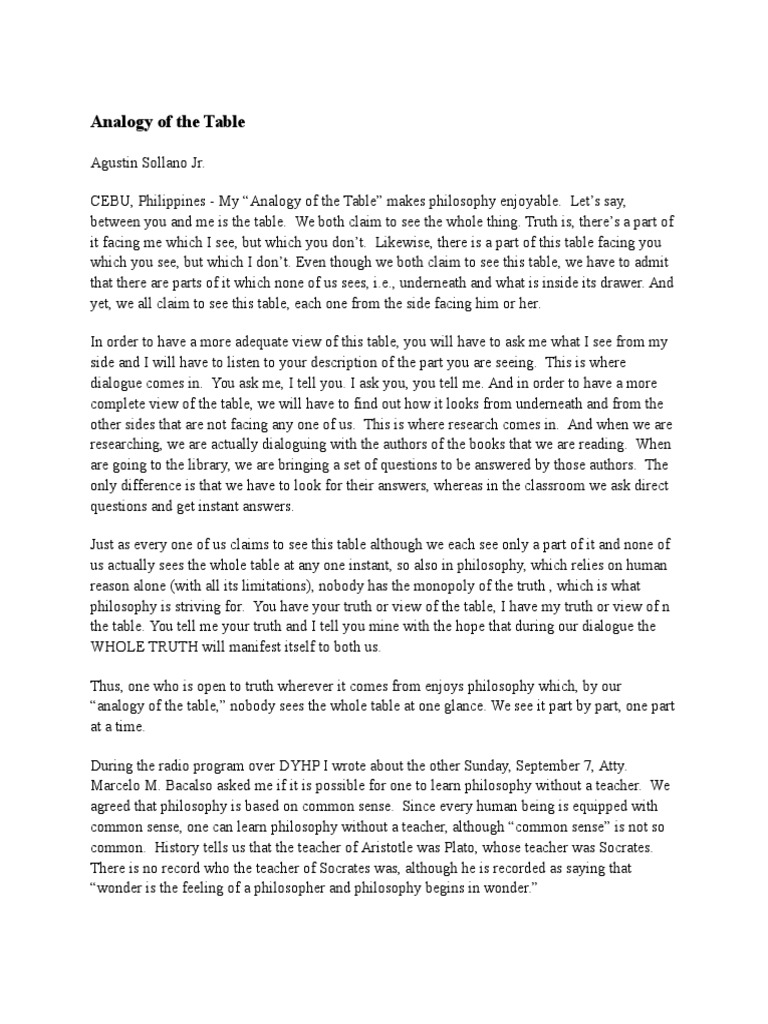 Analogy of The Table | PDF | Common Sense | Socrates