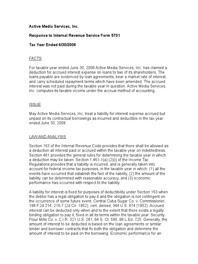 Active Media Services, Inc. Response To Internal Revenue Service Form ...