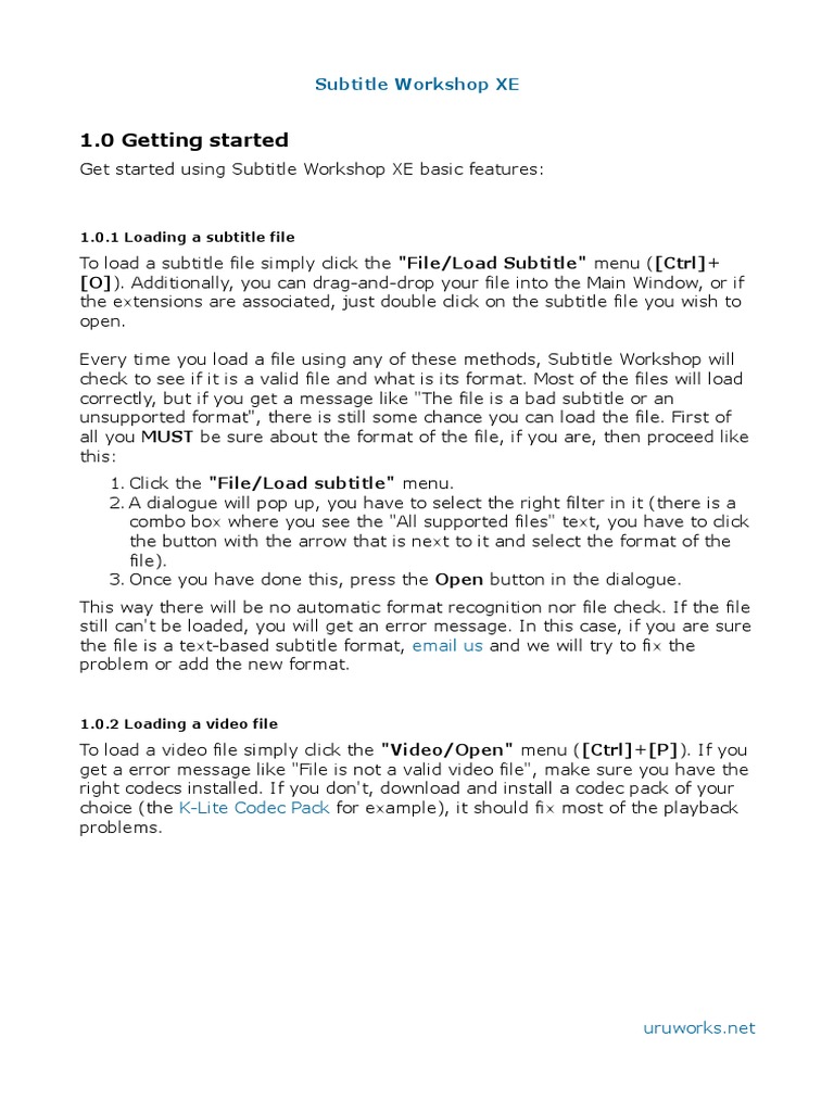 Subtitle Workshop XE User Guide | PDF | File Format | Codec