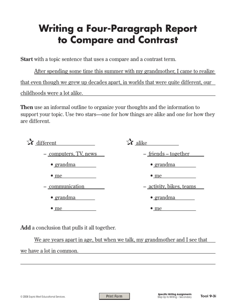 Writing A Four-Paragraph Report To Compare and Contrast | PDF