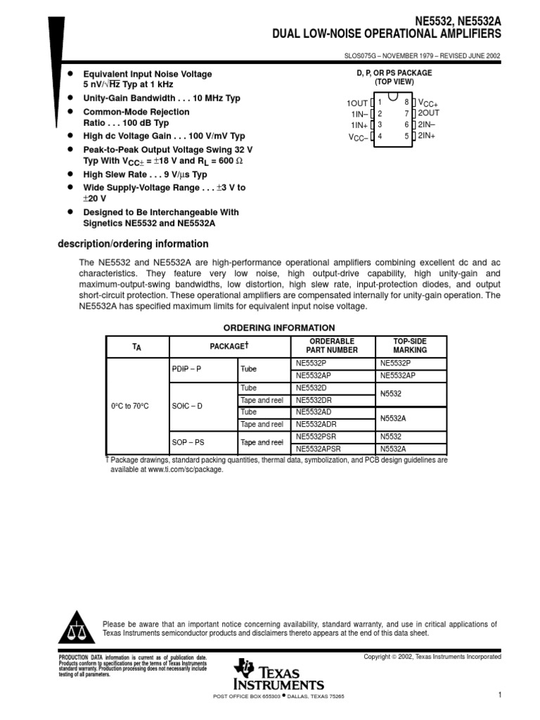 Ne 5532 | PDF | Operational Amplifier | Amplifier