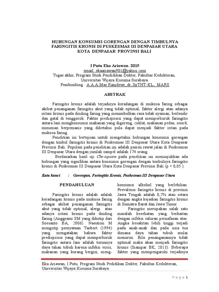 Hubungan Konsumsi Gorengan dan Faringitis Kronis | PDF