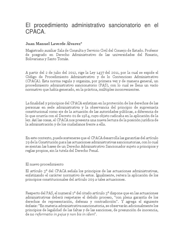 El Procedimiento Administrativo Sancionatorio en El CPACA | PDF | Ley administrativa | Gobierno