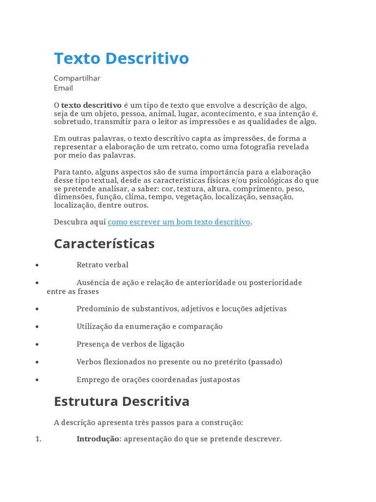 Como escrever um texto descritivo eficaz: dicas e exemplos | PDF ...