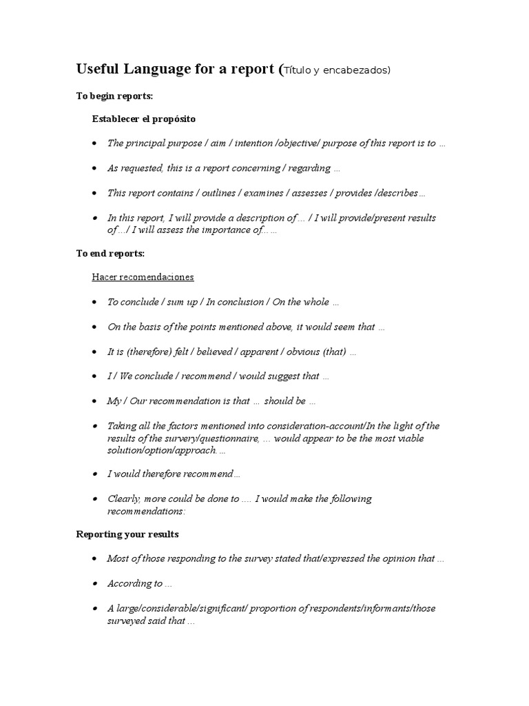Useful Language For A Report | PDF | Survey Methodology | Cognition