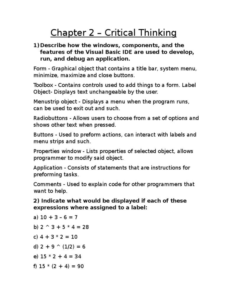 Chapter 2 - Critical Thinking | PDF | Menu (Computing) | Object ...