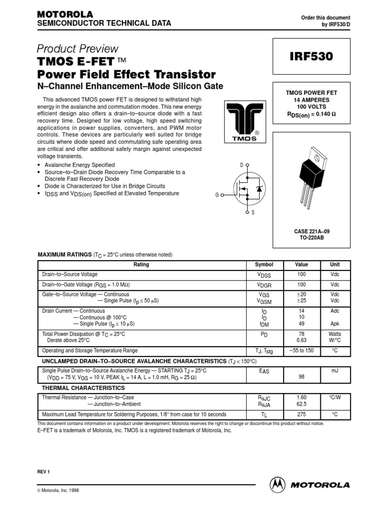 Irf530 D | PDF | Field Effect Transistor | Mosfet