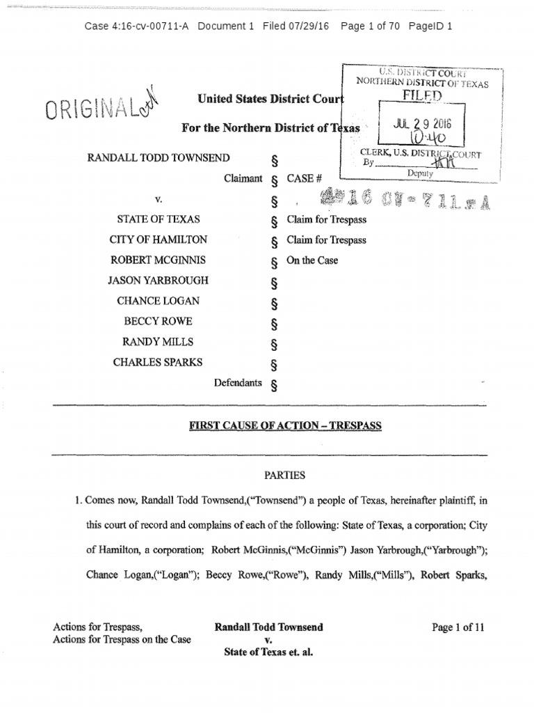 Randall Townsend Hamilton TX Sovereign Citizen Federal Court Filing ...
