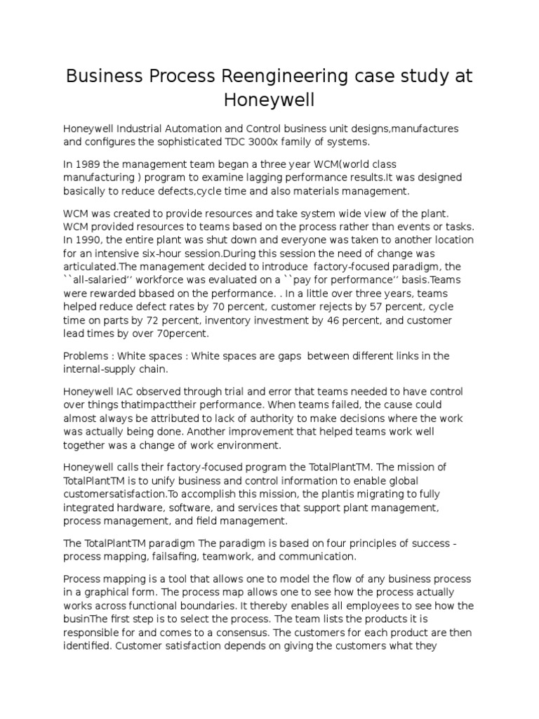 Business Process Reengineering Case Study at Honeywell | PDF | Business ...