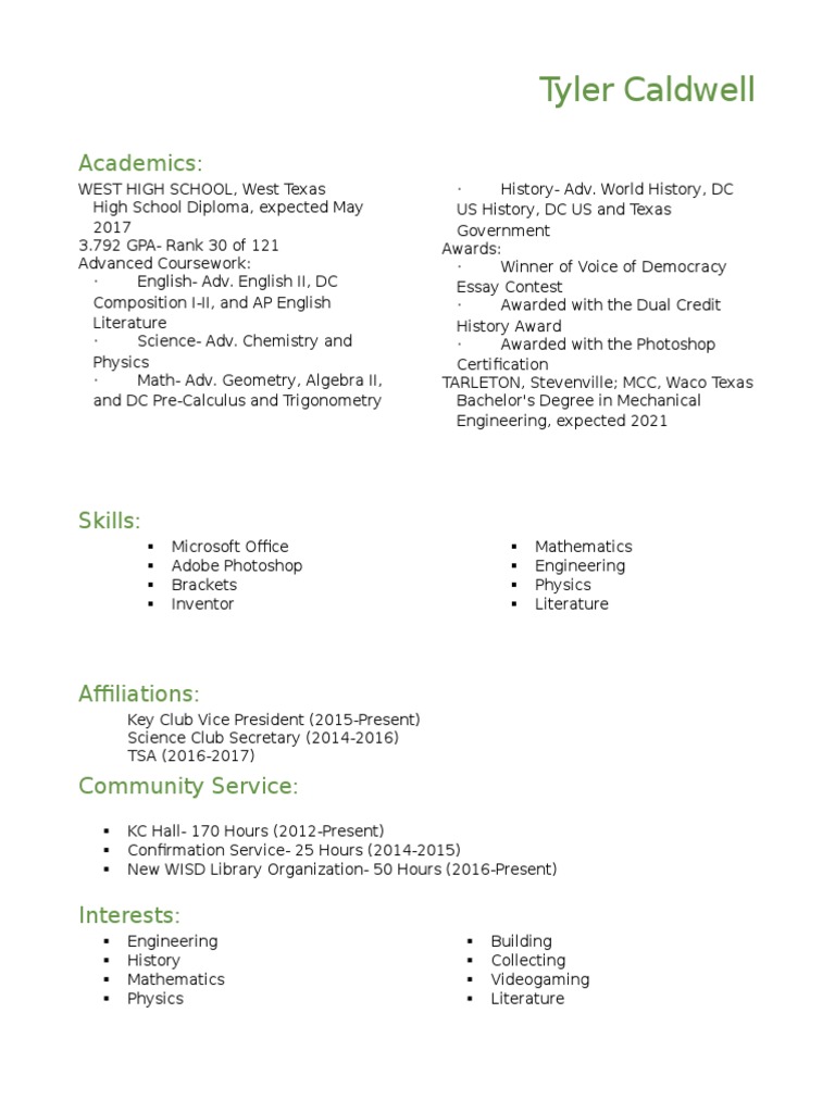 Tyler Caldwell: Academics | PDF