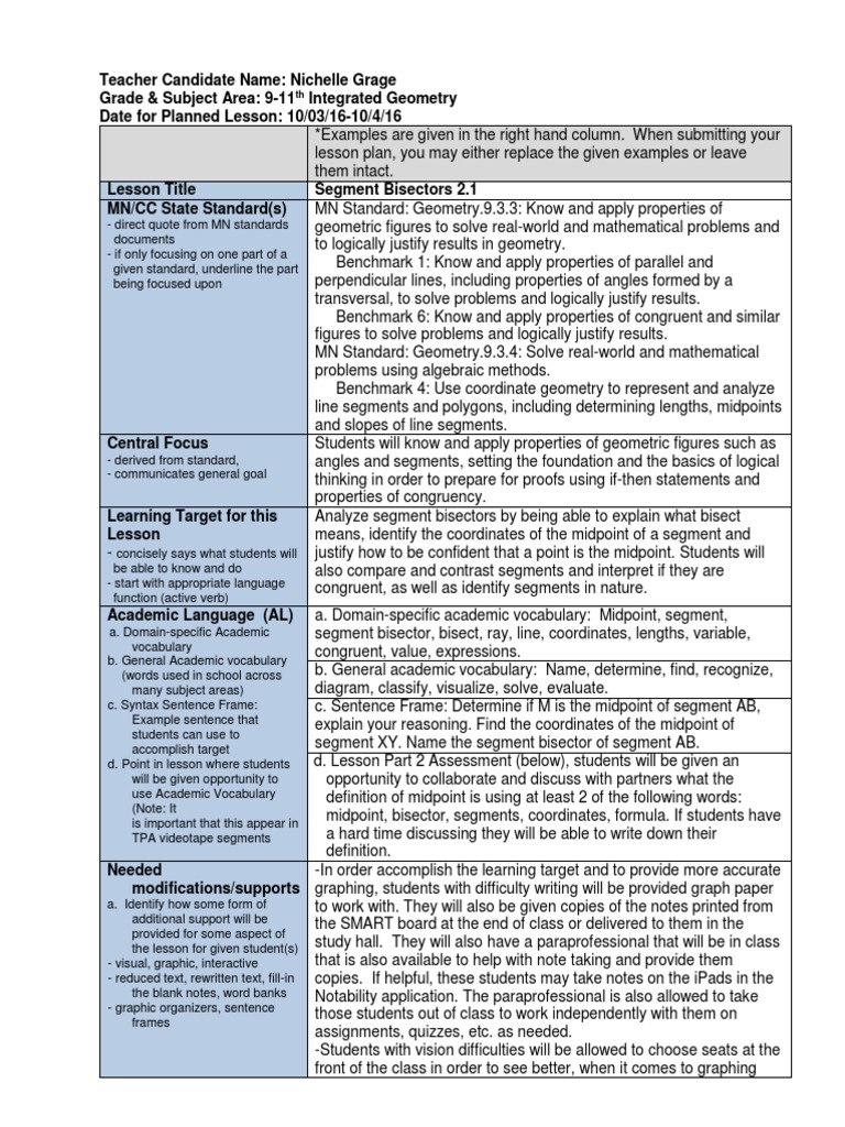 Edtpa Lesson Plan 2 1 | PDF | Homework | Geometry