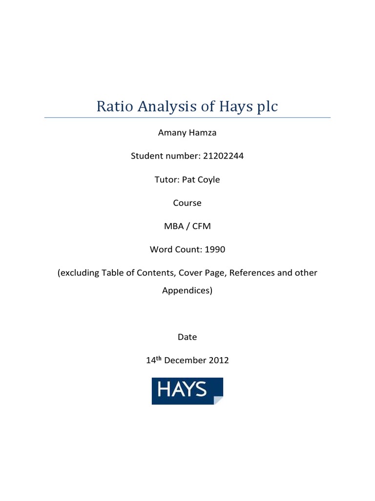Corporate Financial Management Assignment - Ratio Analysis of Hays PLC | PDF | Equity (Finance ...